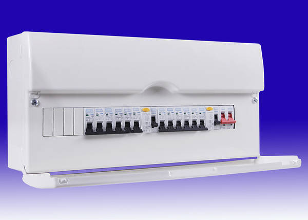 16 Way Metal Dual Split Consumer Unit c/w 2 x RCD's c/w 12 MCB's