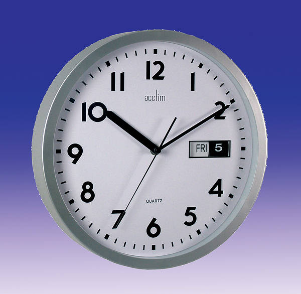 Date Time Wall Clock 30cm Day Date Dial Silver Acctim 21267 