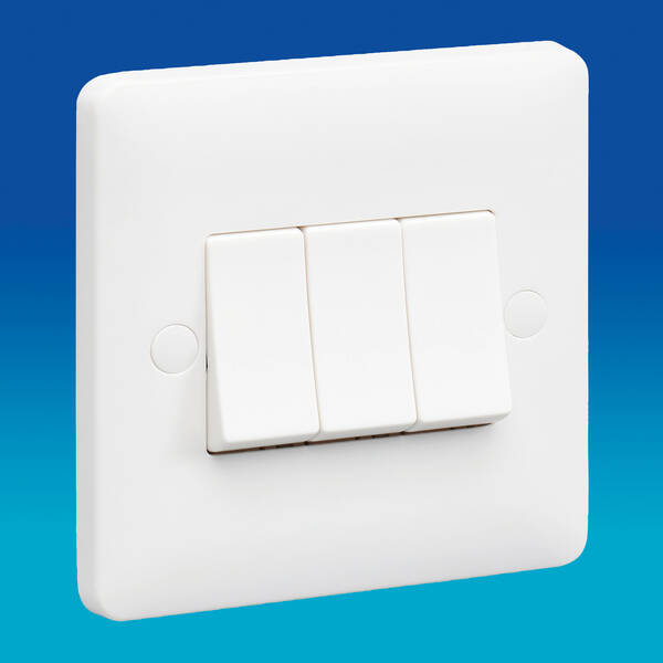 3 Gang 1 Way Light Switch - White | MK (MB4863W1WHI)