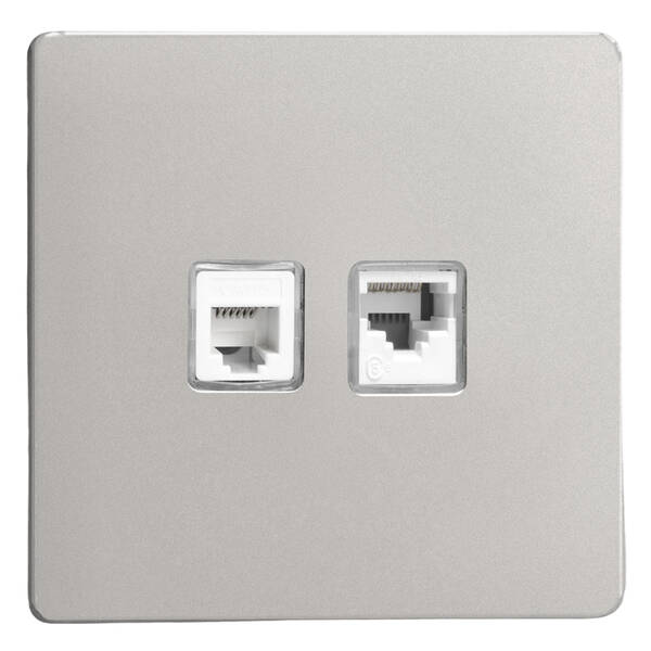 2 Gang Data Socket RJ12 + RJ45 (Cat 5) European - Satin | Varilight ...